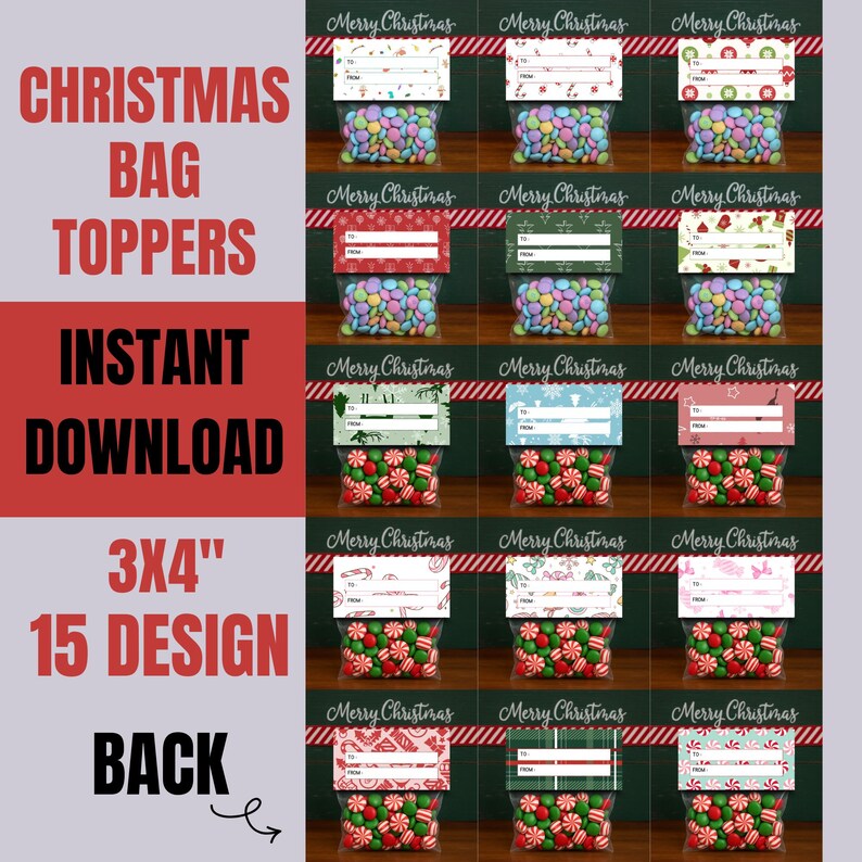 Christmas Bag Toppers 3 Inches, 15 Printable Christmas Treat Bag ...