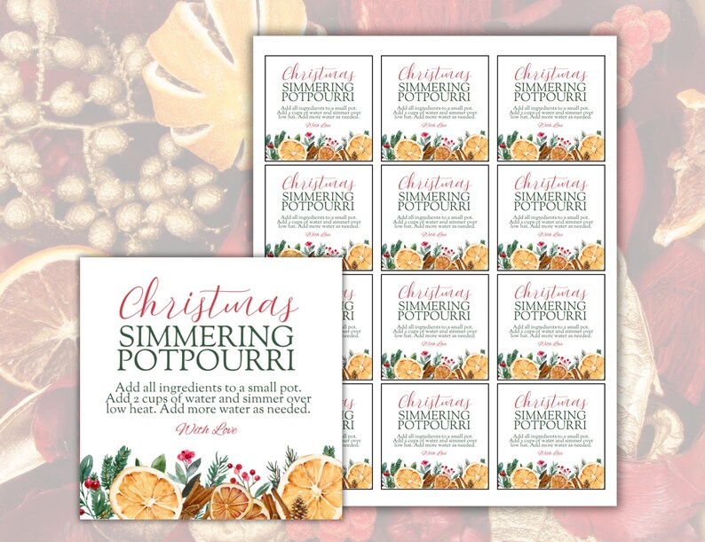 Printable Christmas Gift Tags, Christmas Simmering Potpourri Gift Tags ...