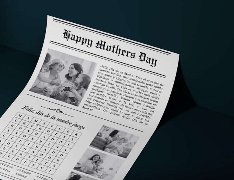 Editable Mothers Day Newspaper Template, Personalized Mother's Day Gift ...