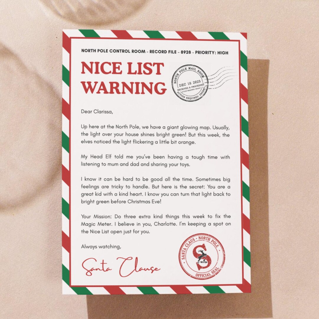 Editable Santa Warning Letter Printable | Official North Pole Mail ...