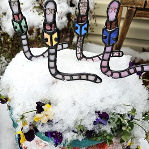 Stained Glass Bookworm Plant Stake | Handcrafted Bookworm Plant Stake ...