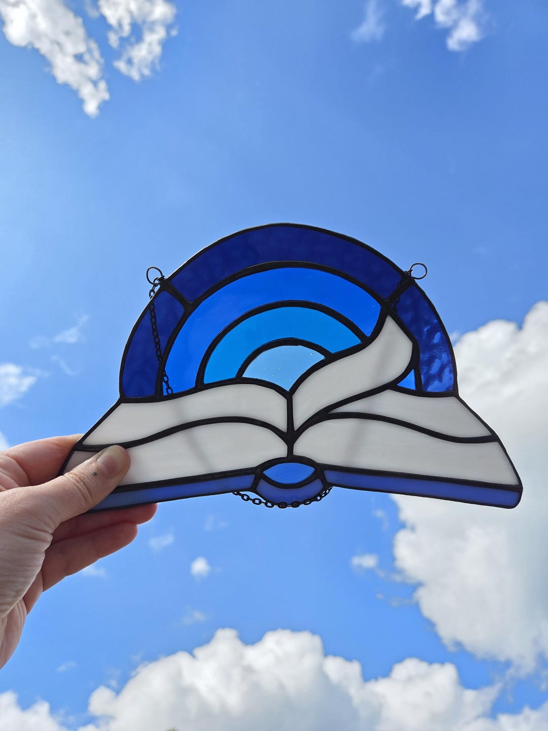 Blue Stained Glass Open Book Suncatcher | Handcrafted Open Book Rainbow ...
