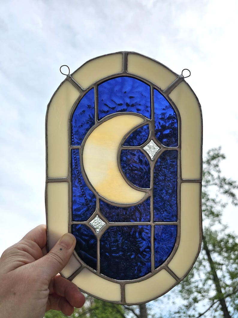 Stained Glass Moon Suncatcher | Handmade Celestial Decor | Moon and ...