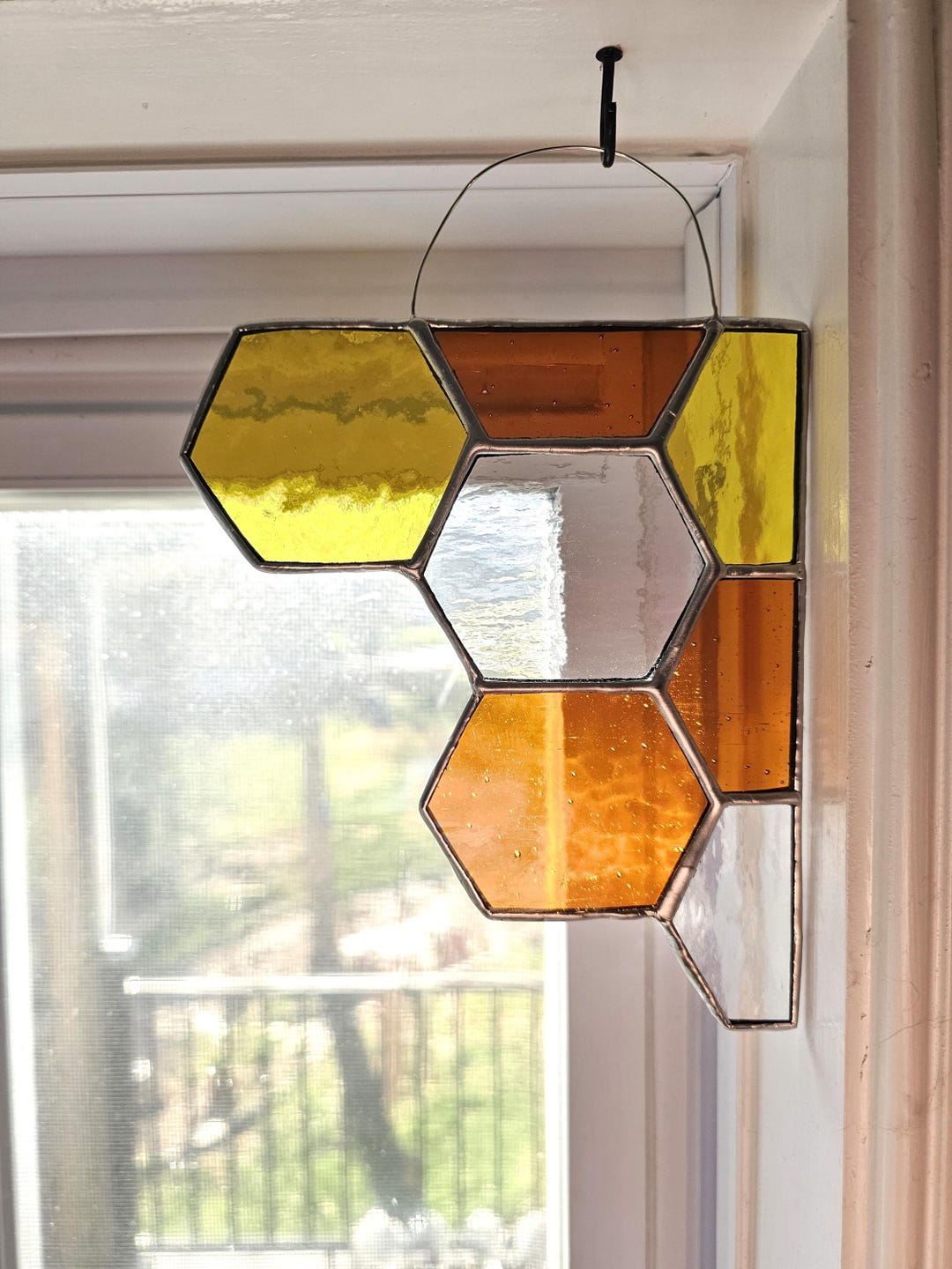 Stained Glass Corner Honeycomb Suncatcher | Corner Window Decor ...