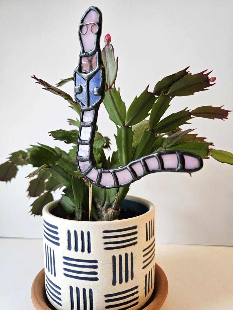 Stained Glass Bookworm Plant Stake | Handcrafted Bookworm Plant Stake ...