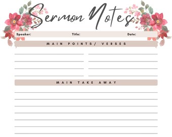 Sermon Notes Digital Download Printable Christian Bible Study Guide ...
