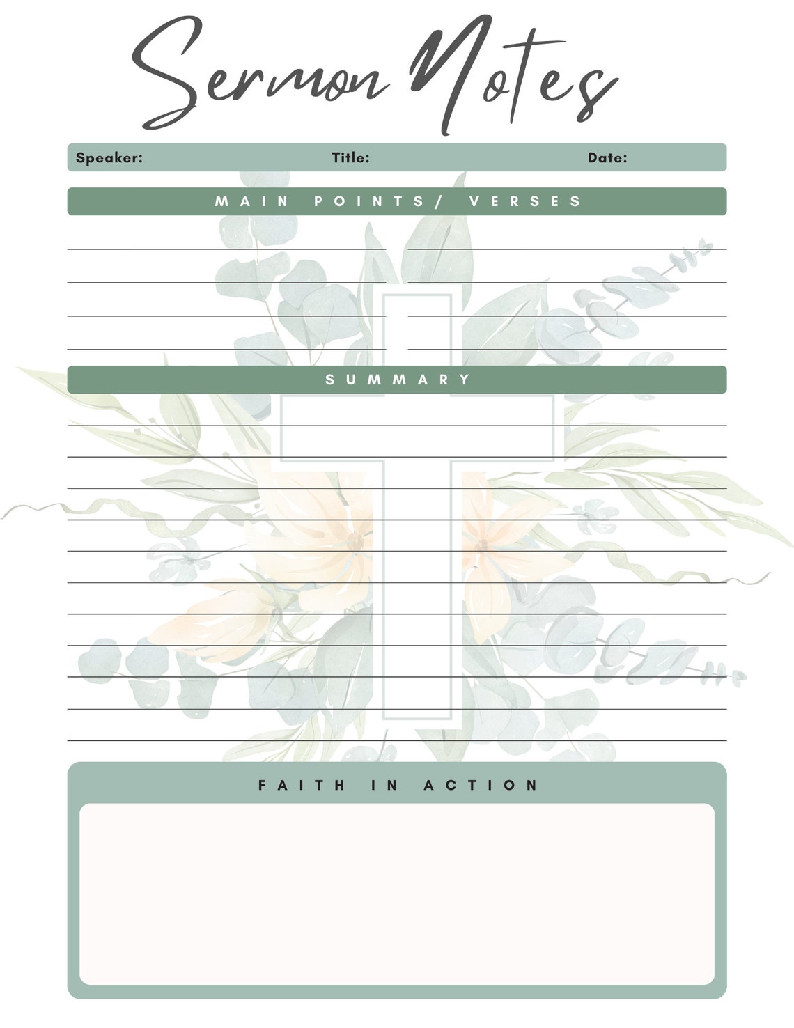 Sermon Notes Digital Download Printable Christian Bible Study Guide ...