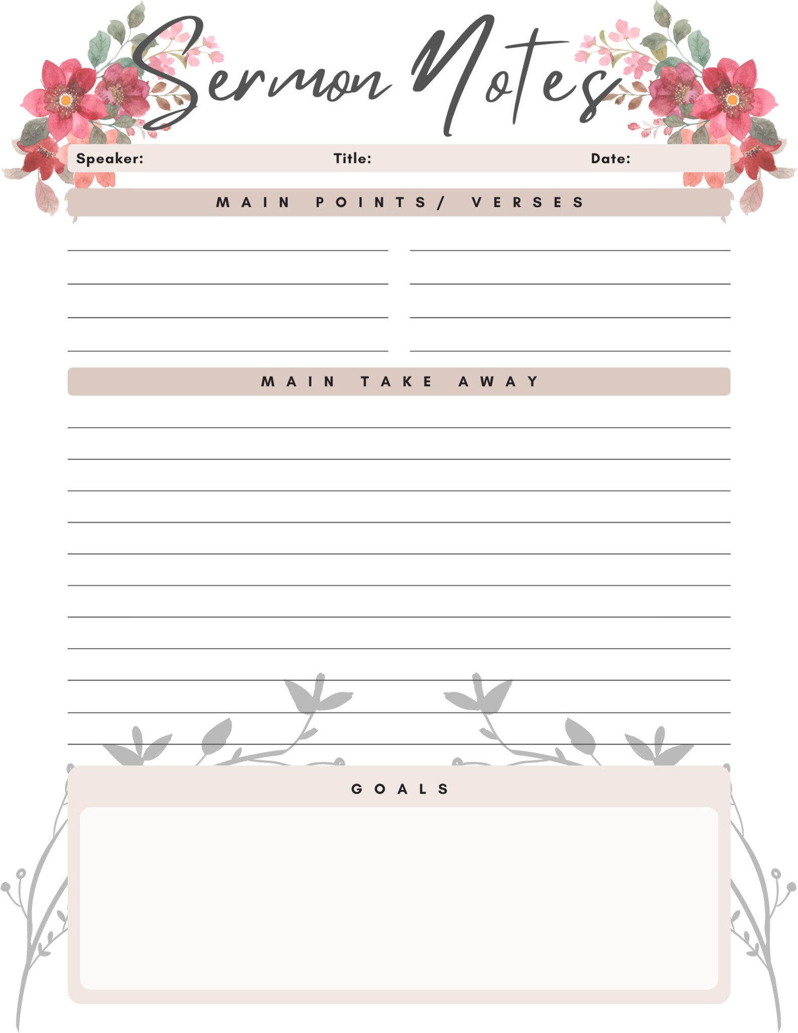 Sermon Notes Digital Download Printable Christian Bible Study Guide ...