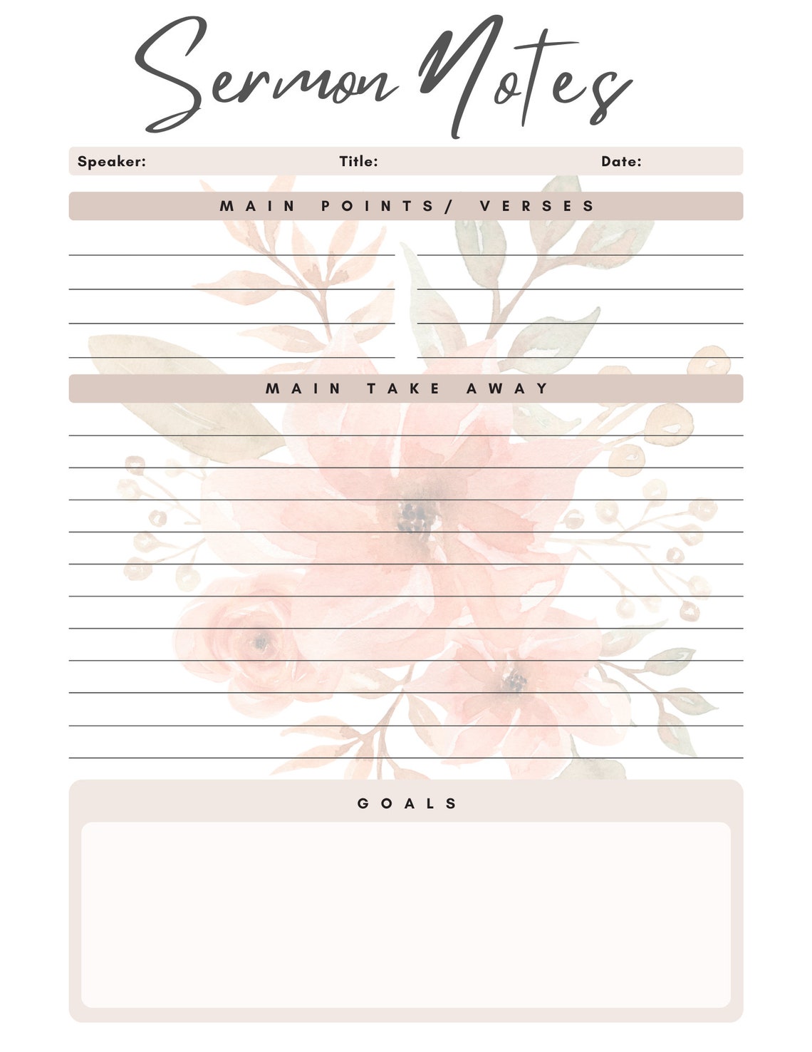Sermon Notes Digital Download Printable Christian Bible Study Guide ...