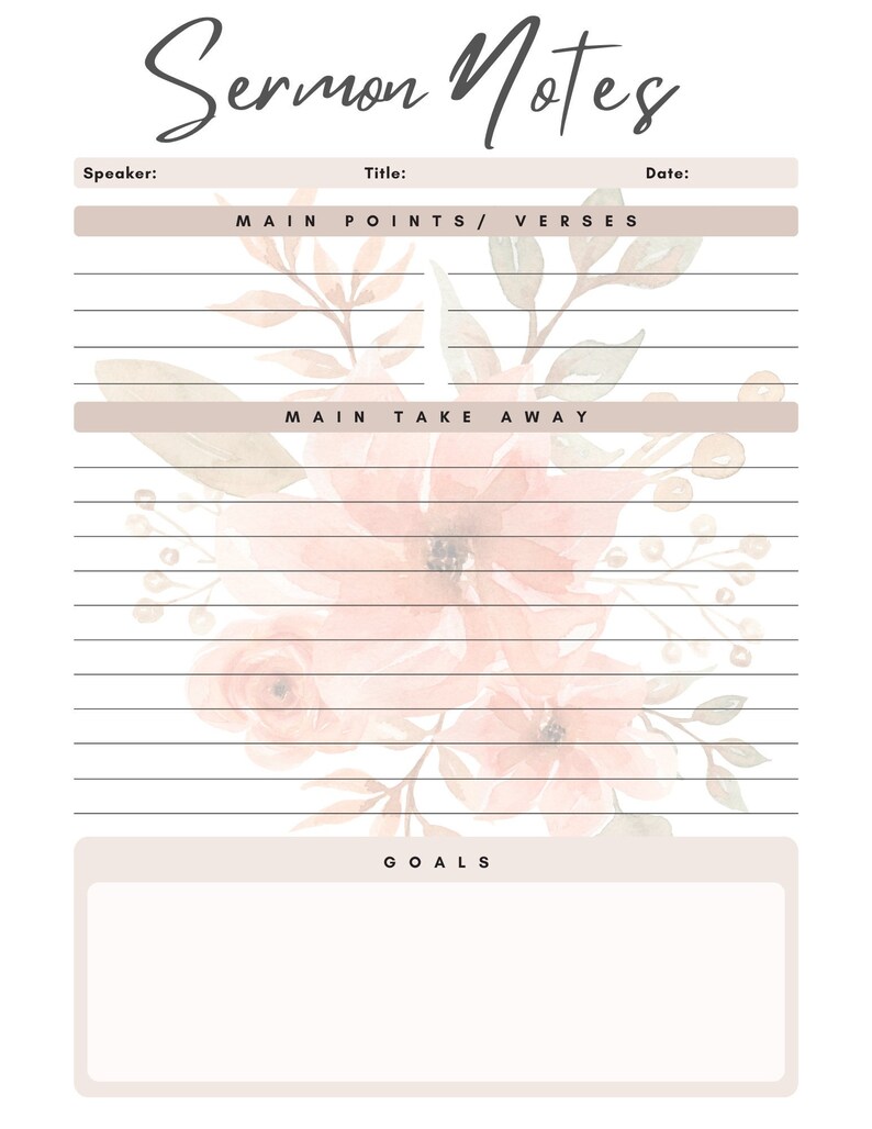 Sermon Notes Digital Download Printable Christian Bible Study Guide ...