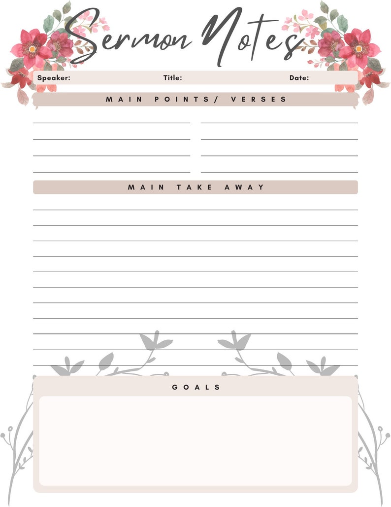 Sermon Notes Digital Download | Printable Christian Bible Study Guide ...