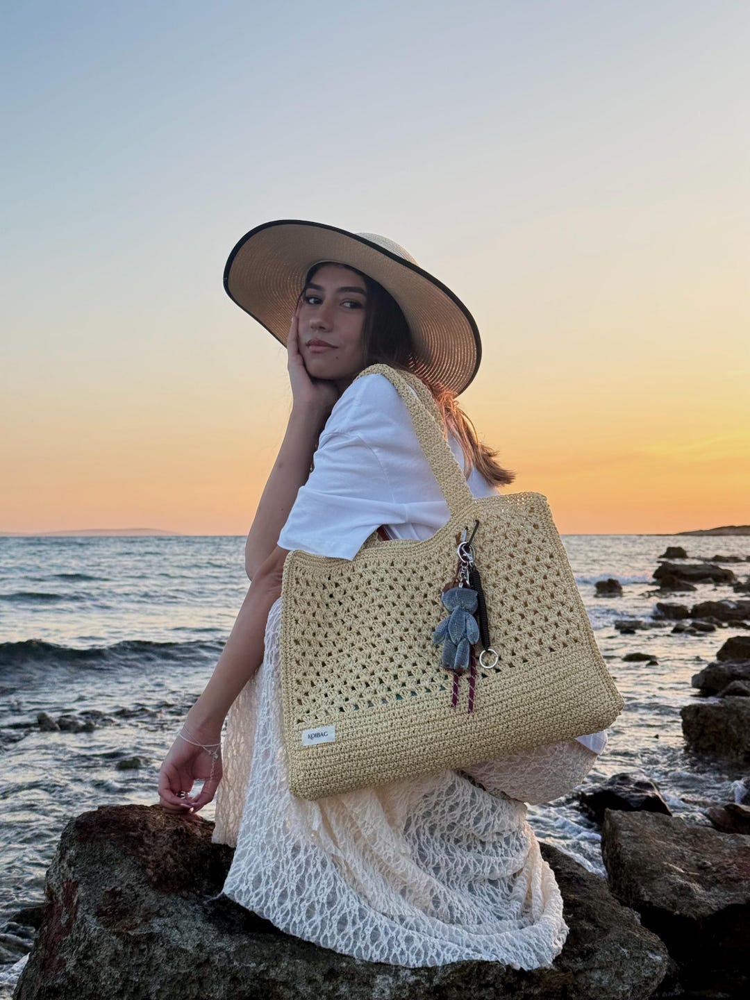 Handmade Crochet Beach Bag, Combed Yarn, Beige Paper Rope Tote - Etsy
