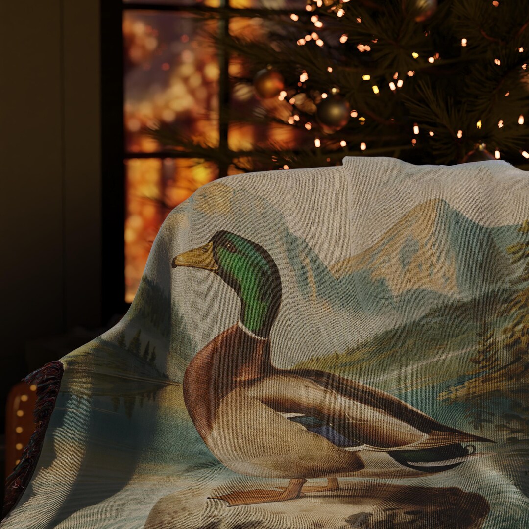 Mallard Duck Woven Throw Blanket | Vintage Cabin Decor | Duck Blanket ...