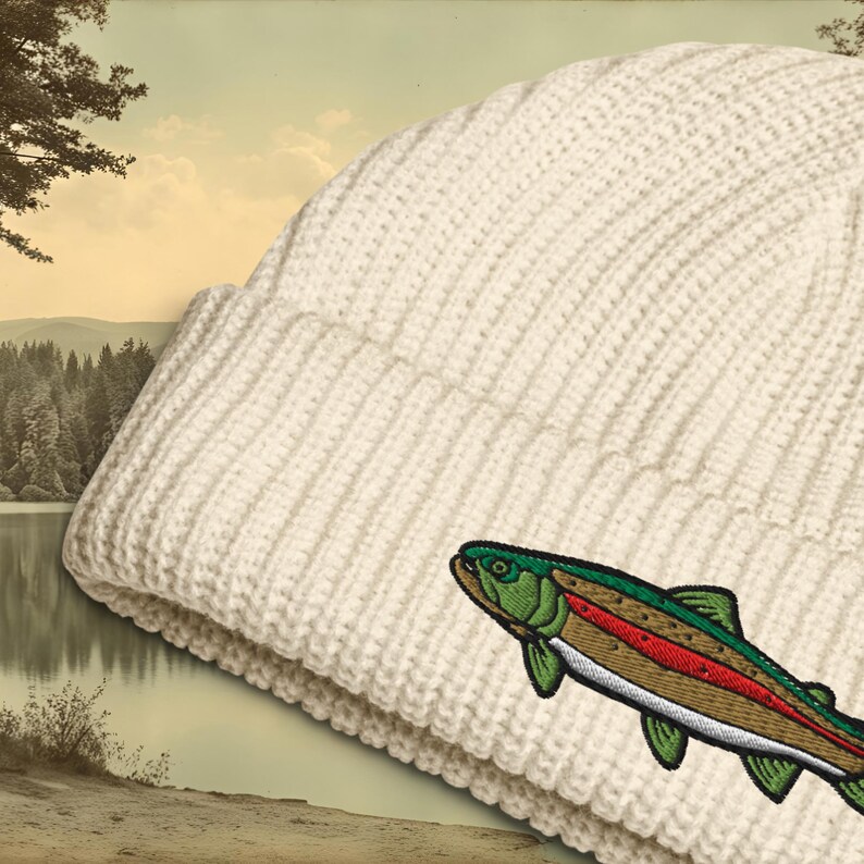Fisherman Beanie: Rainbow Trout Hat | Lake Trout Fisherman Gifts ...