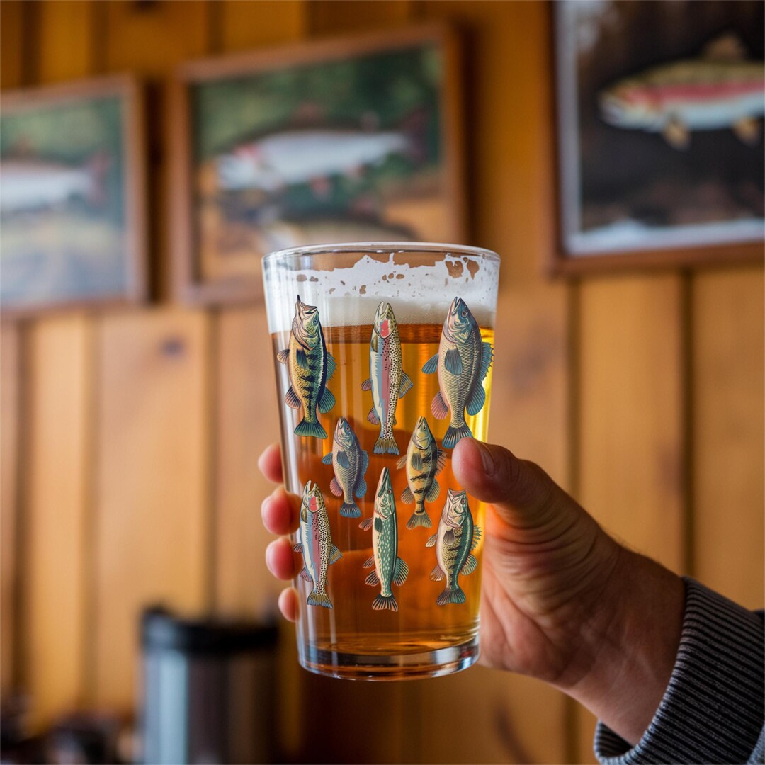 Fishing Beer Glass Fresh Water Trout Pint Glass Bass Fishing Beer Glass ...