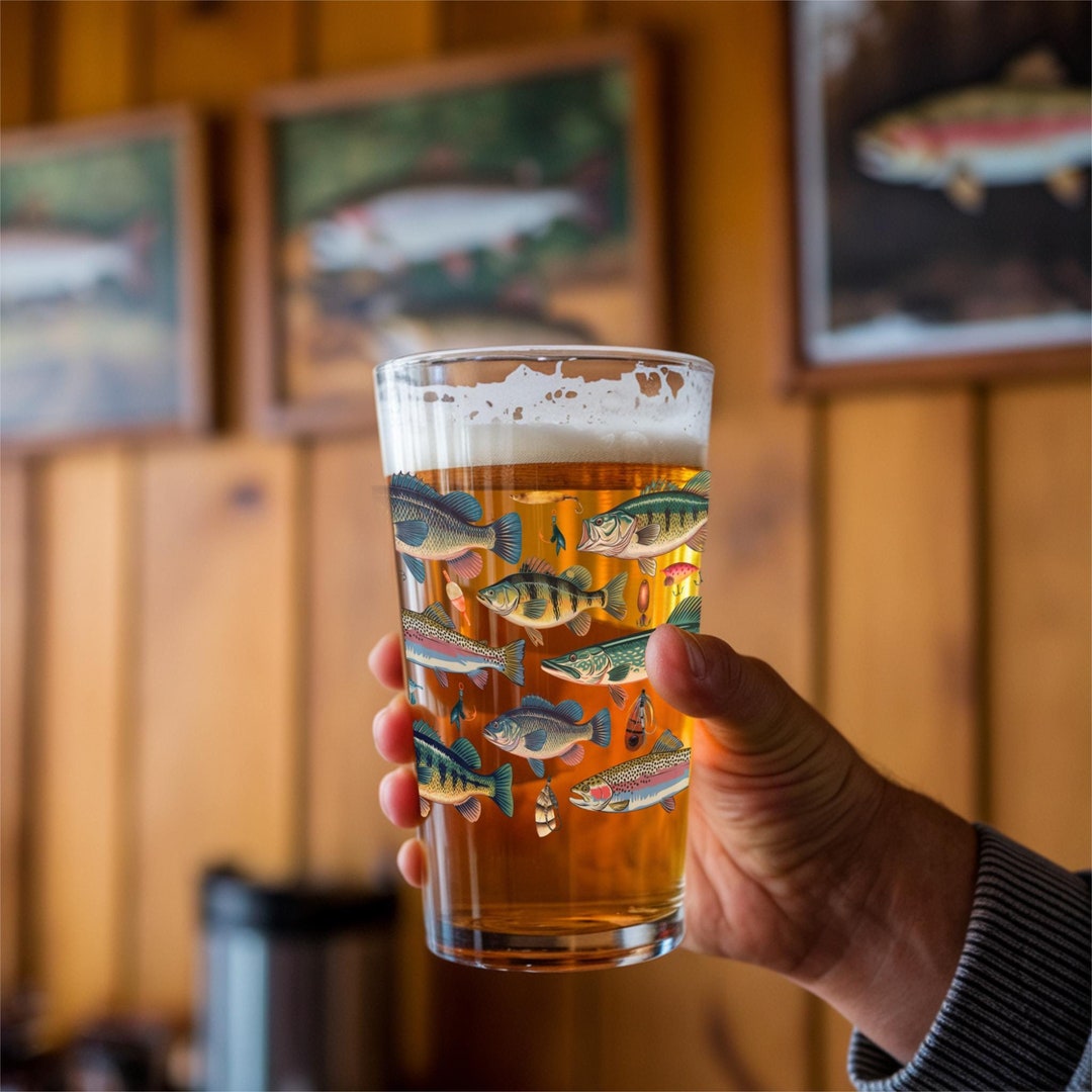 Colorful Beer Glass Fishing Pint Glass Fresh Water Fish Beer Glass Gift ...