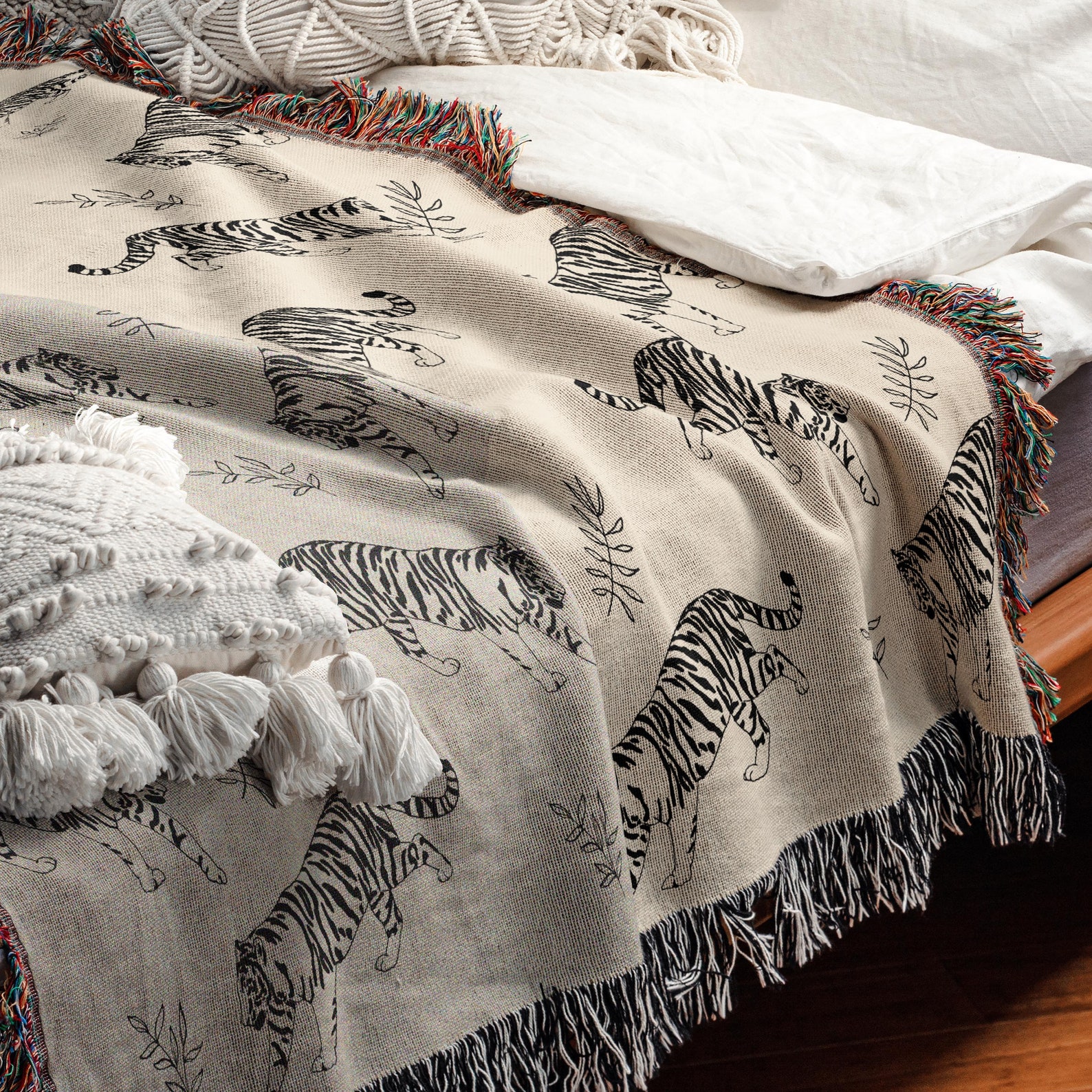 Tiger Woven Throw Blanket | Safari Tiger Blanket Tapestry | Boho Living ...