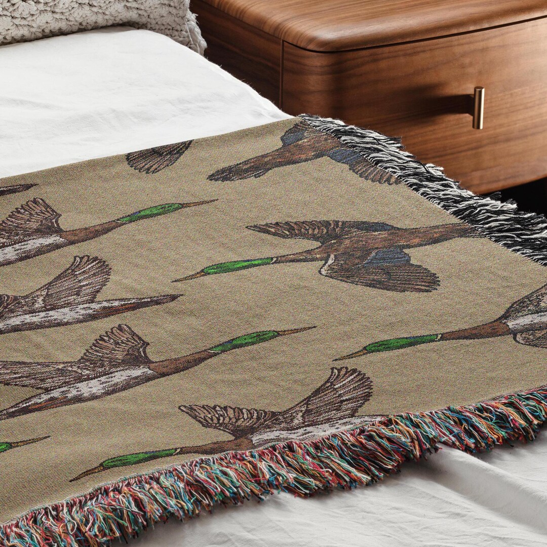 Mallard Duck Woven Throw Blanket | Wetland Hunting Decor Blanket Gift ...