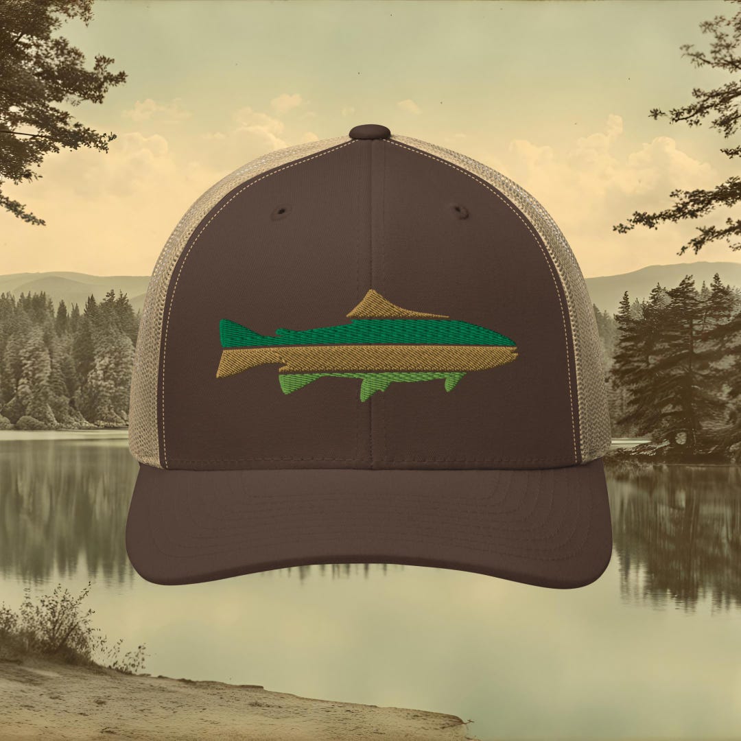 Trout Fishing Embroidered Trucker Hat | Lake Trout Snapback Gift for ...