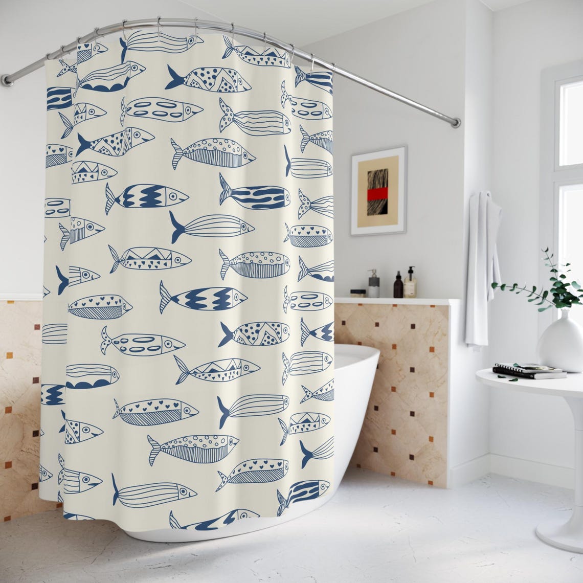 Sardine Bathroom Shower Curtain | Lake House Cabin Decor | Fisherman ...