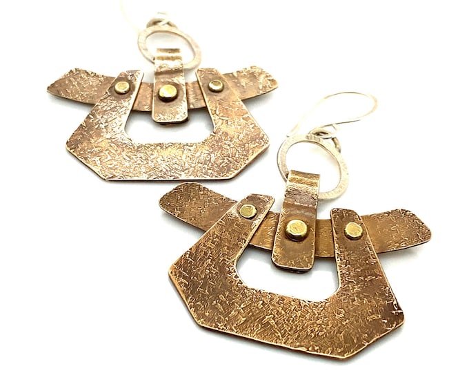 Aztec-style Bronze and Silver Earrings - Etsy