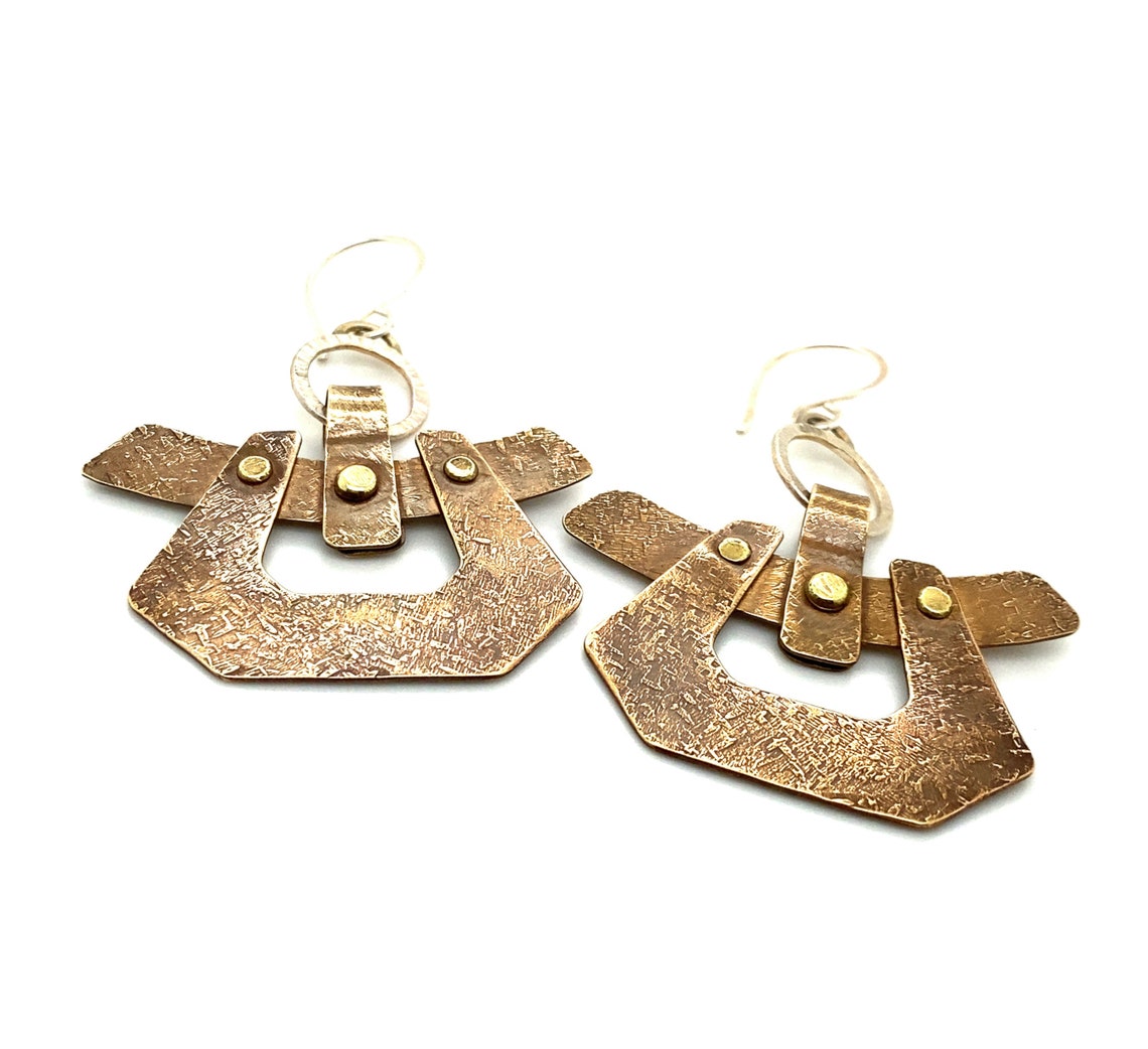 Aztec-style Bronze and Silver Earrings - Etsy