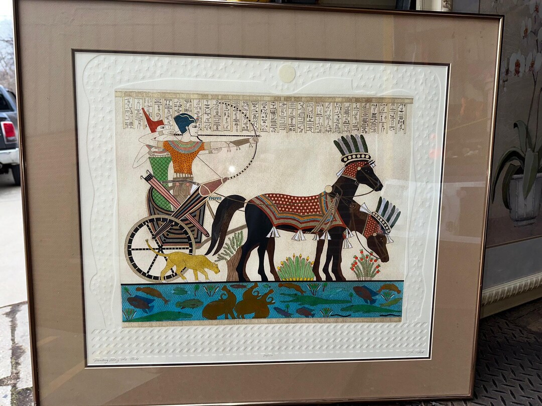 Vintage Signed Jan Fleck Egyptian Art hunting Along the Valley - Etsy