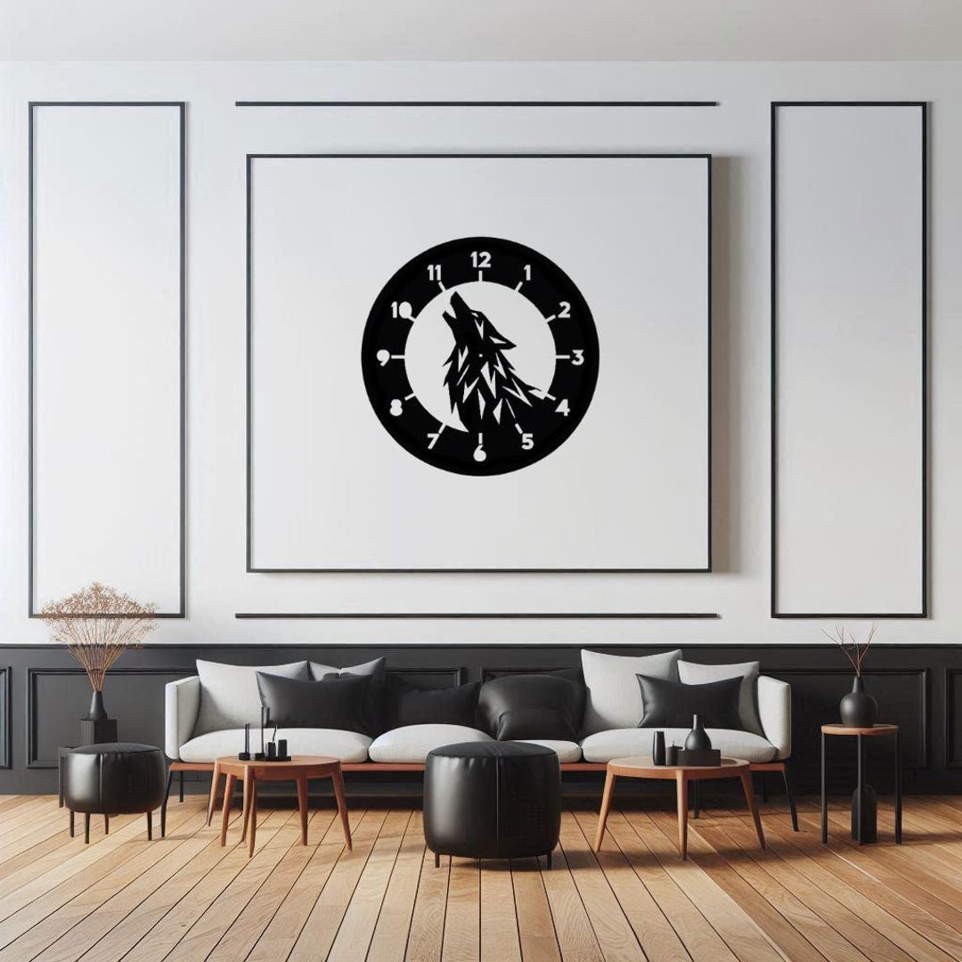 Wolf Clock 2D Wall Decor STL, DXF, SVG Files for 3D Printing, Laser ...