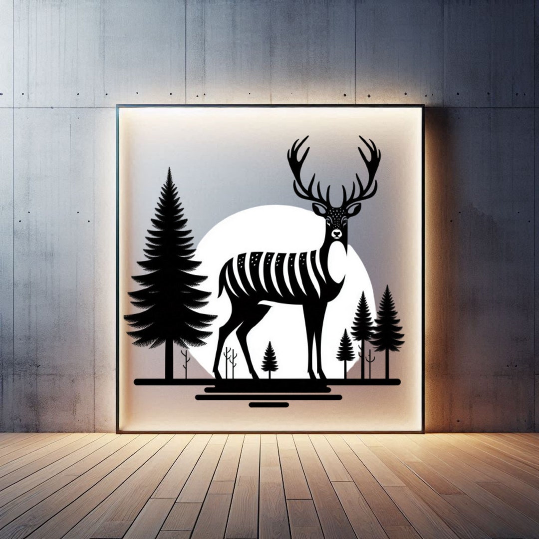 Forest Deer 2D Wall Art Stl, Dxf, Svg Files for Laser Cut, 3D Printer ...