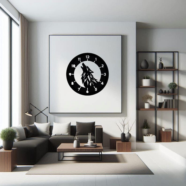 Wolf Clock 2D Wall Decor STL, DXF, SVG Files for 3D Printing, Laser ...