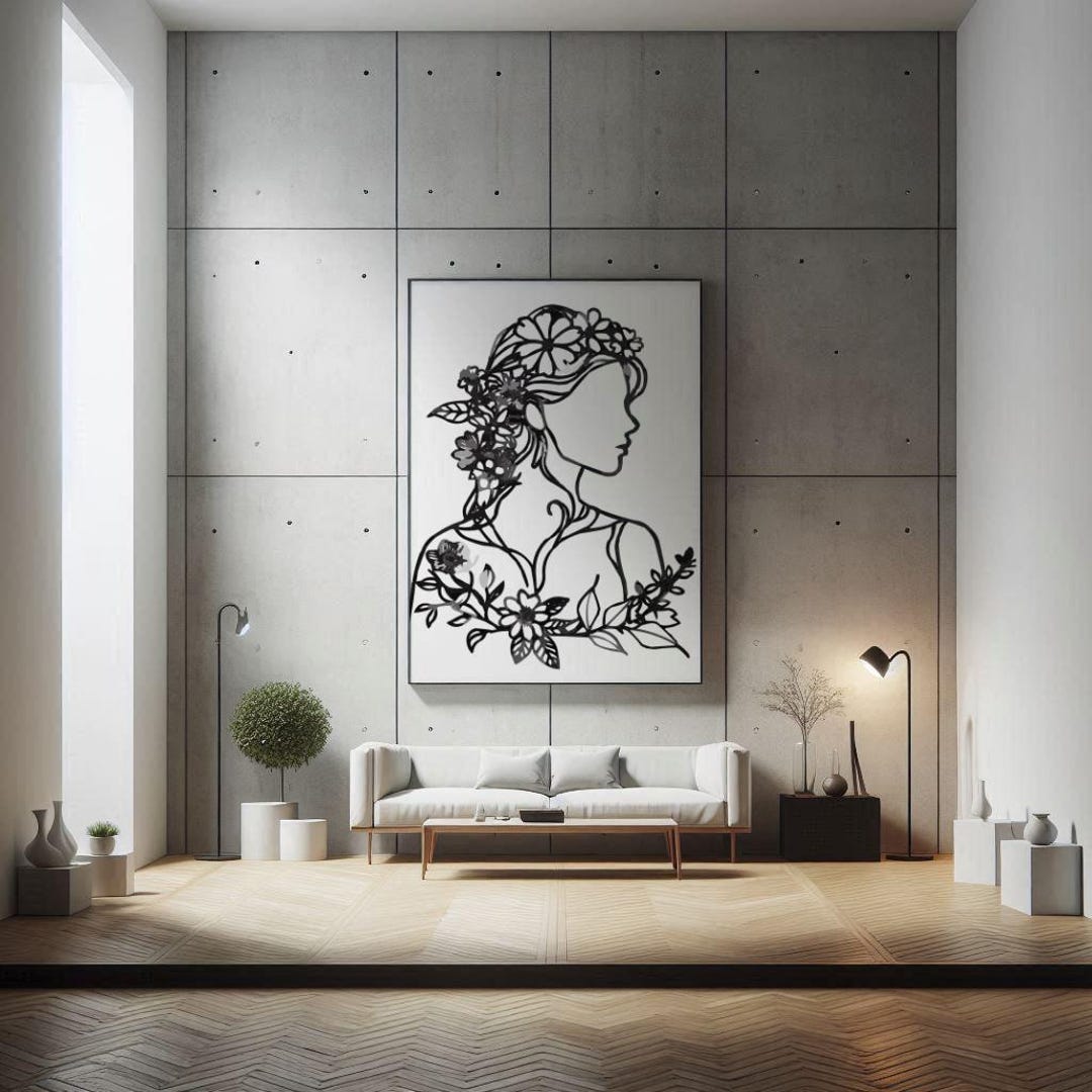 Flower and Woman 2D Wall Art Stl, Dxf, Svg Files Linear Silhouette ...