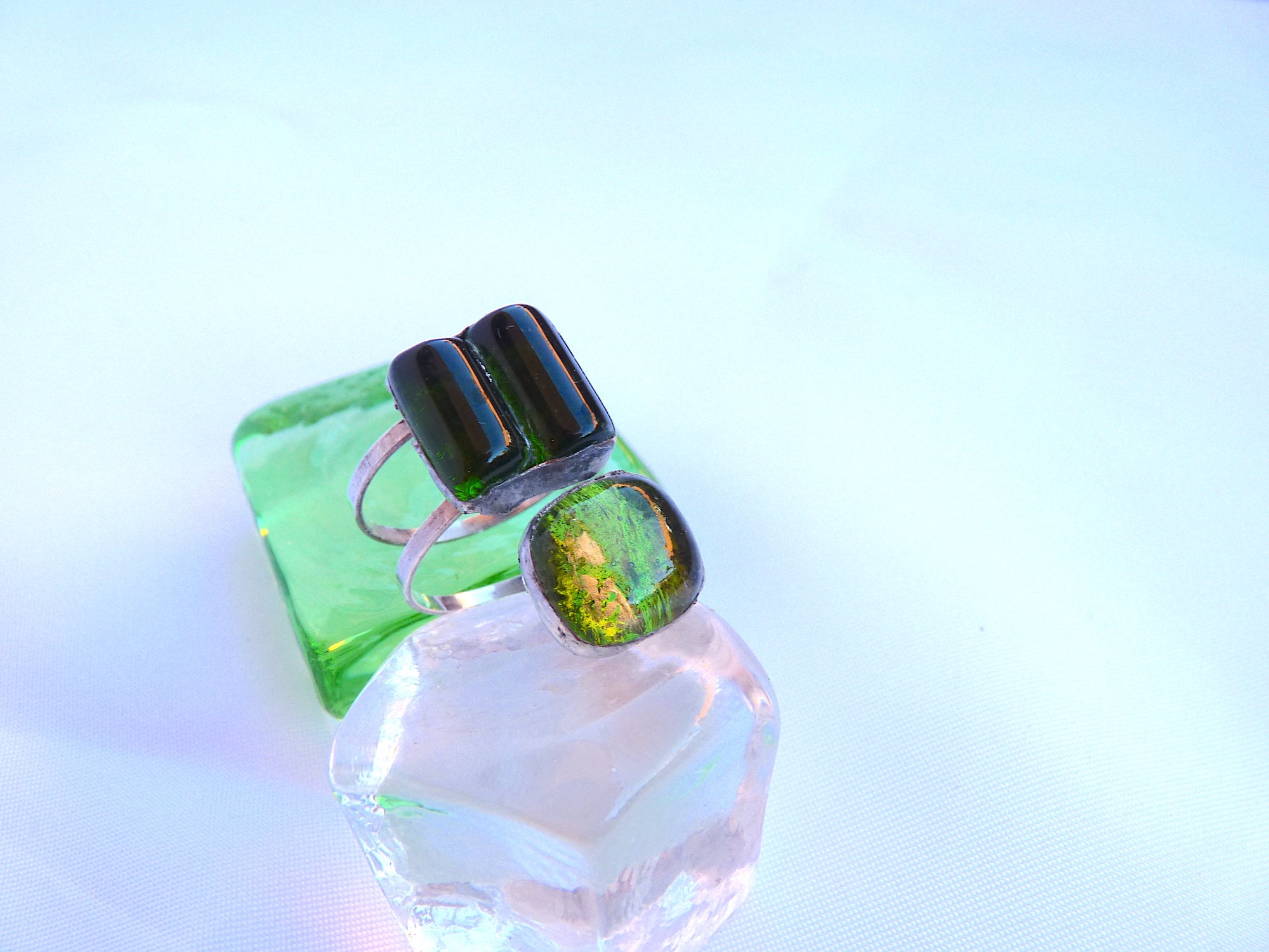Artisan Glass Ring,silver and Glass Ring,green ,adjustable Ring,artisan ...