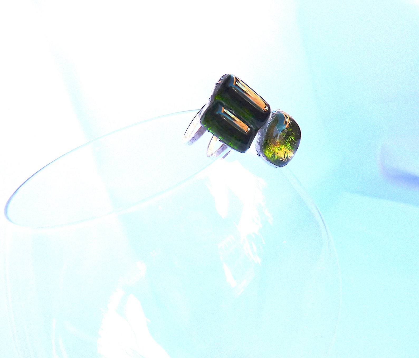 Artisan Glass Ring,silver and Glass Ring,green ,adjustable Ring,artisan ...
