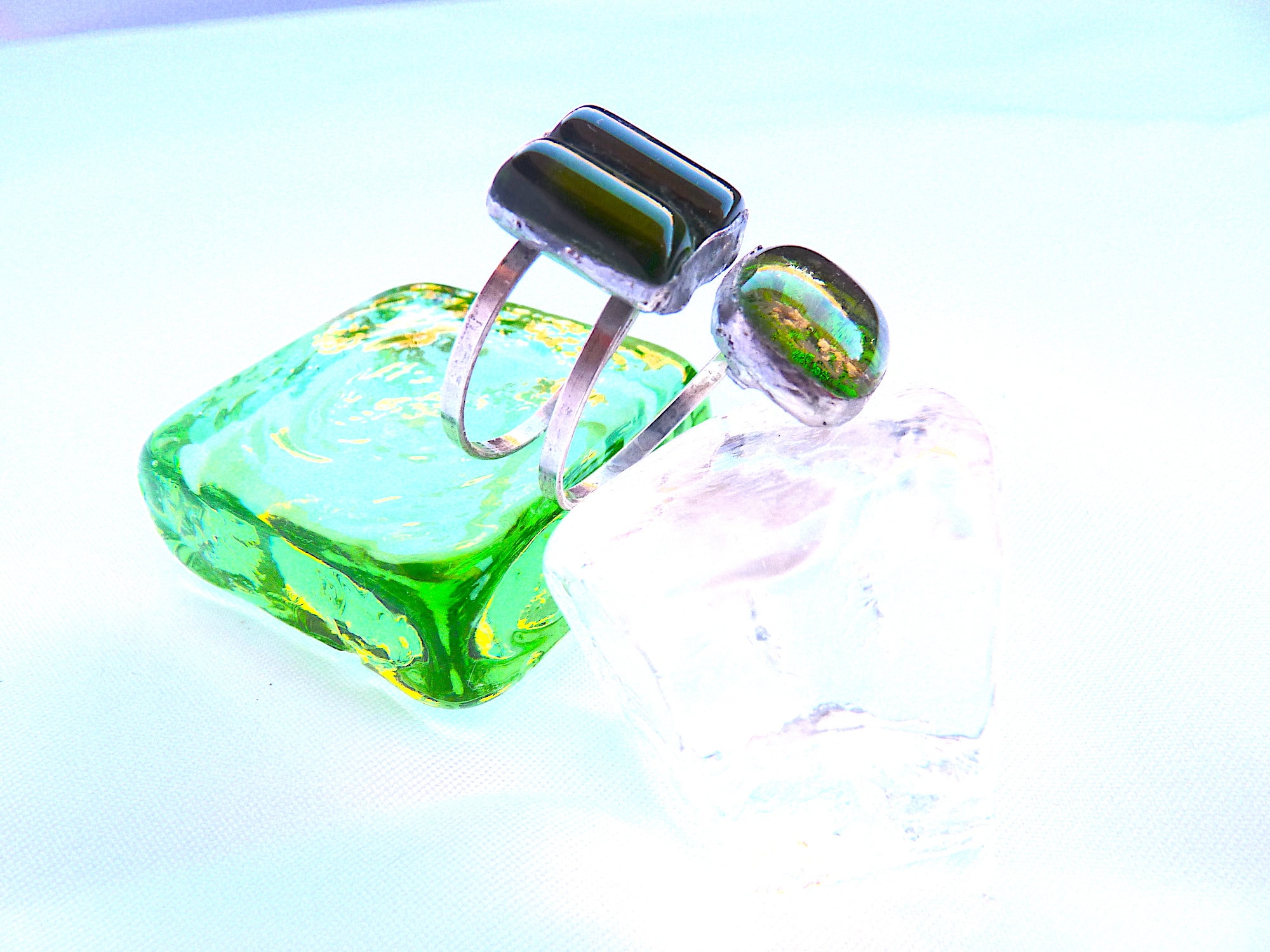 Artisan Glass Ring,silver and Glass Ring,green ,adjustable Ring,artisan ...