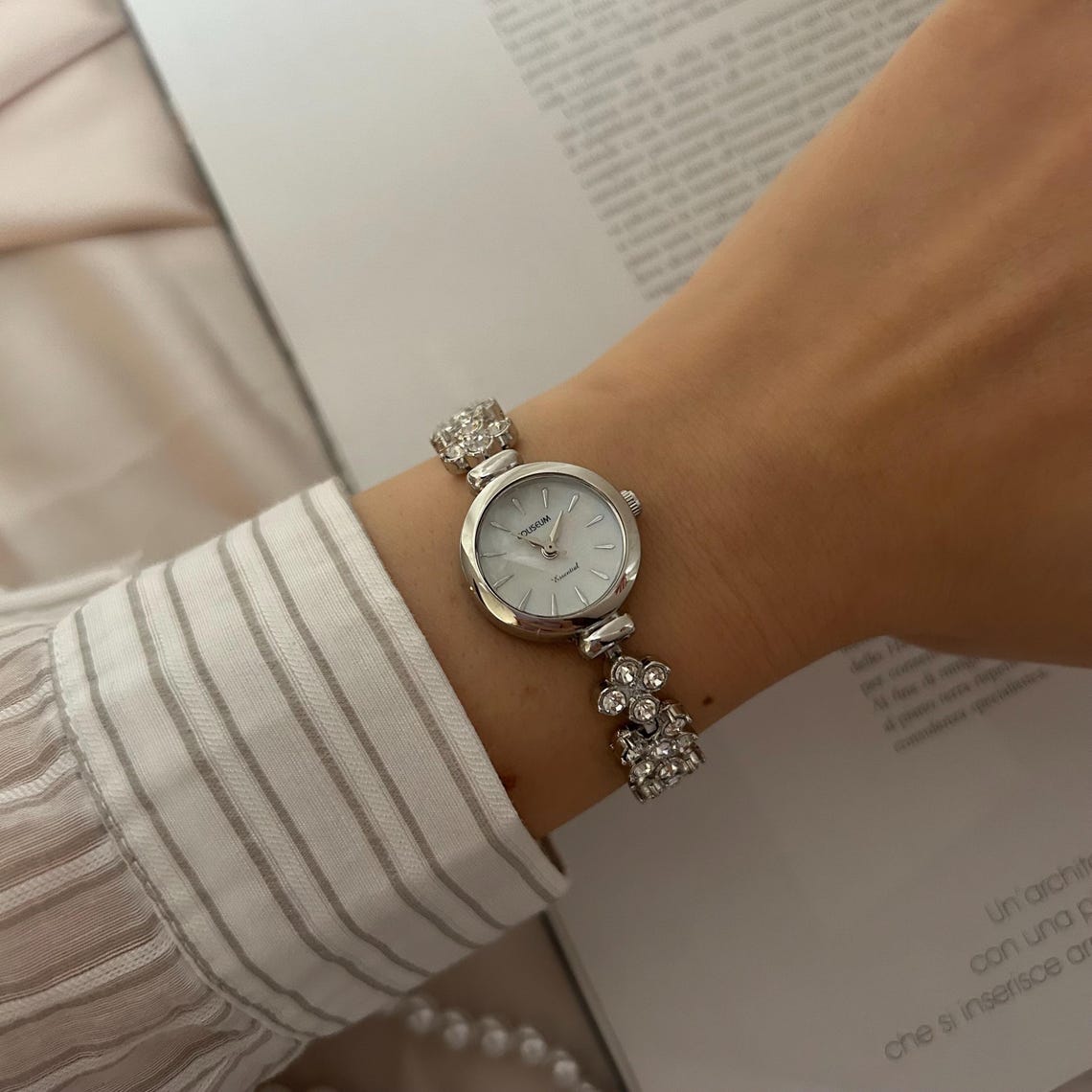 Silver Womens Watch, Vintage Silver Watch, Clover Strap Watch, Retro ...