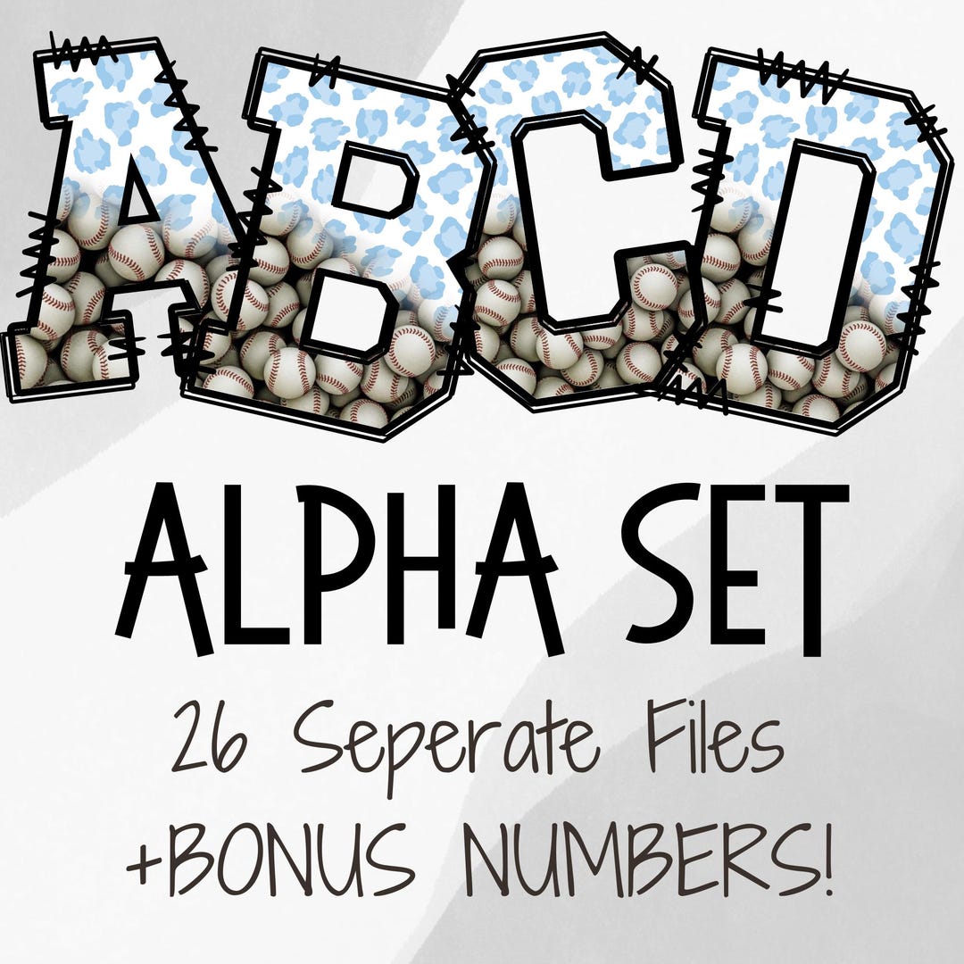 Light Blue, Leopard / Cheetah, Baseball Alphabet Set / Digital Download ...