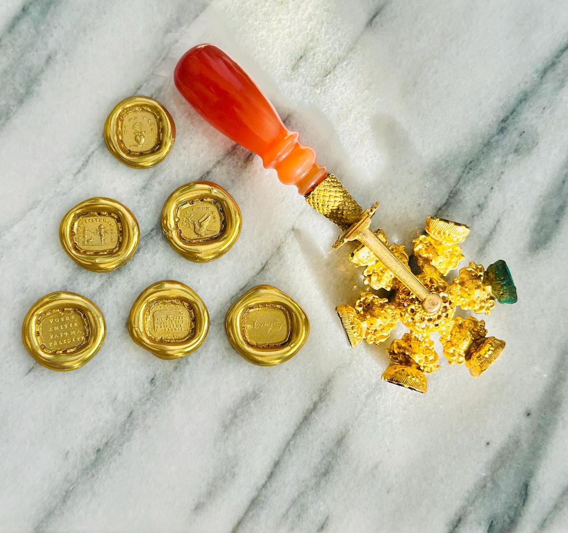 Antique Victorian Ormolu Wax Seal Wheel 1800s Six Unique Seals - Etsy