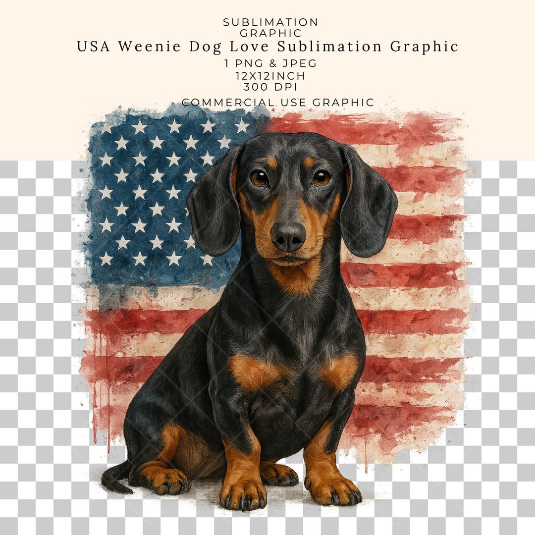 Patriotic Dachshund Clipart: USA American Flag Design (digital Download ...