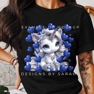 Valentine’s Day Blue Unicorn Sublimation PNG – Cute Pony With Hearts ...