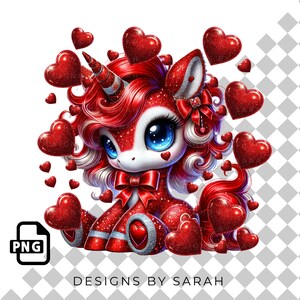 Valentine's Day Red Unicorn PNG: Glitter Hearts Sublimation Design - Etsy