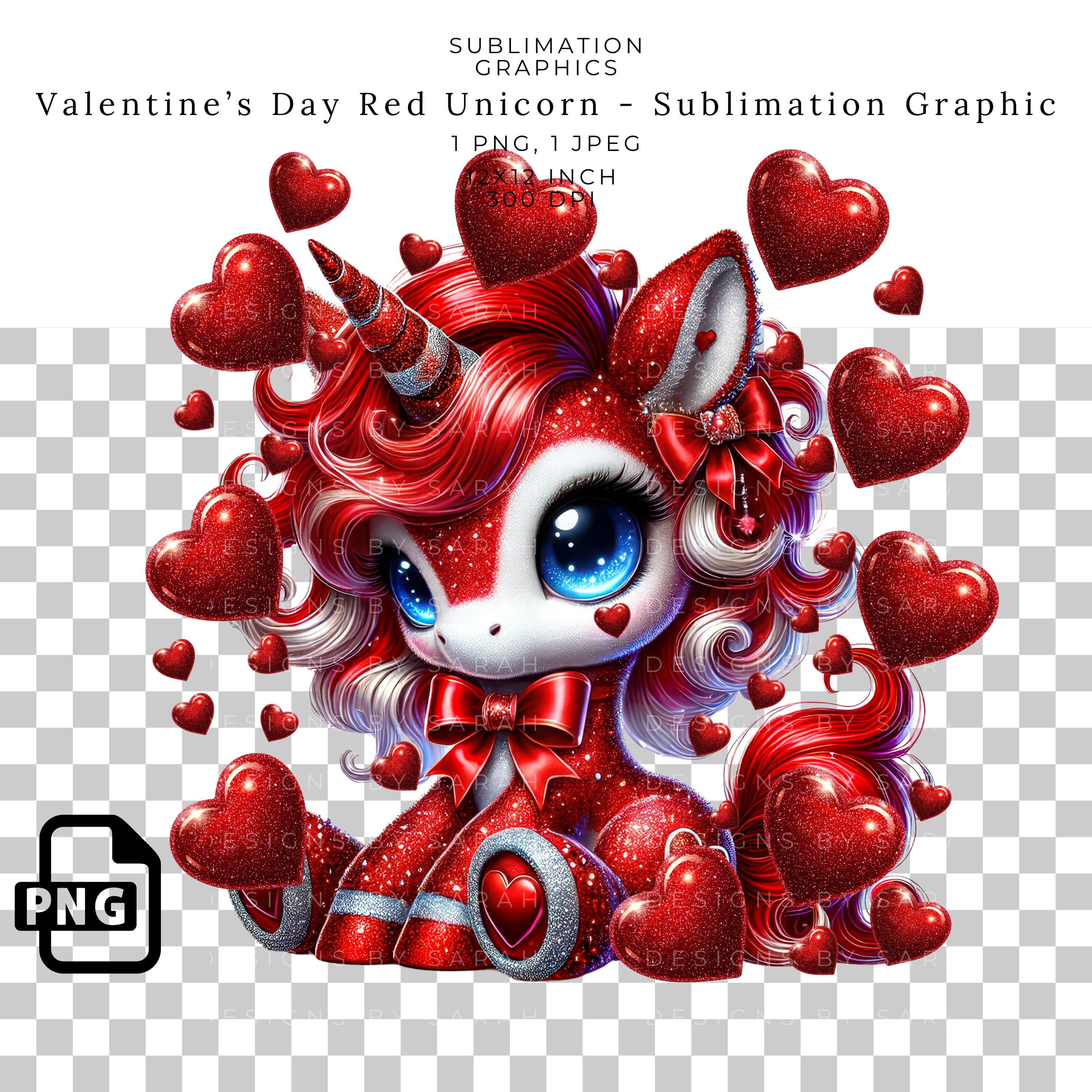 Valentine's Day Red Unicorn PNG: Glitter Hearts Sublimation Design - Etsy