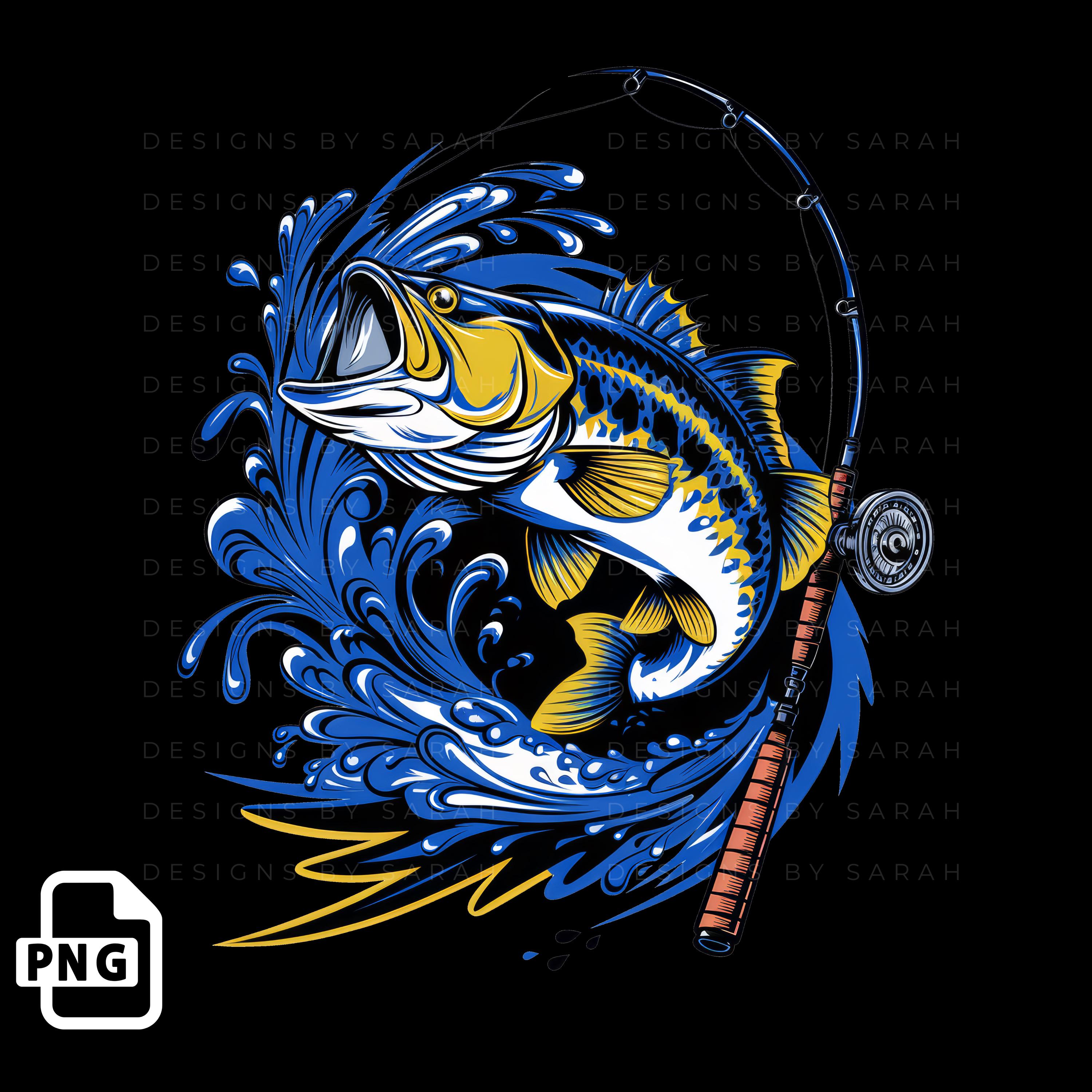 Bass Fish Big Catch Splash Graphic, Fishing PNG Sublimation Design ...