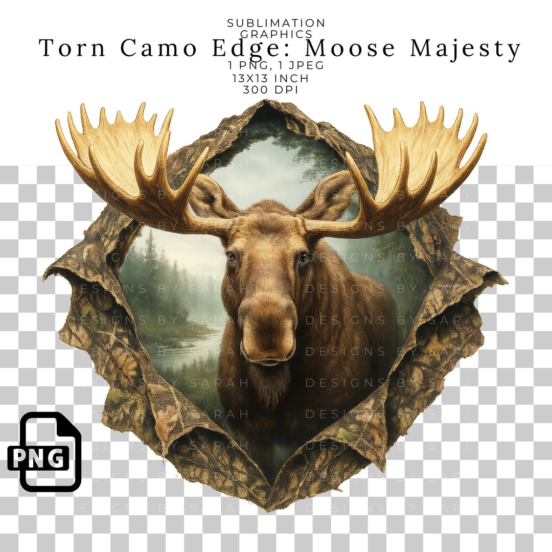 Moose Camo Tear Reveal Sublimation PNG, Wilderness Hunting Camouflage ...