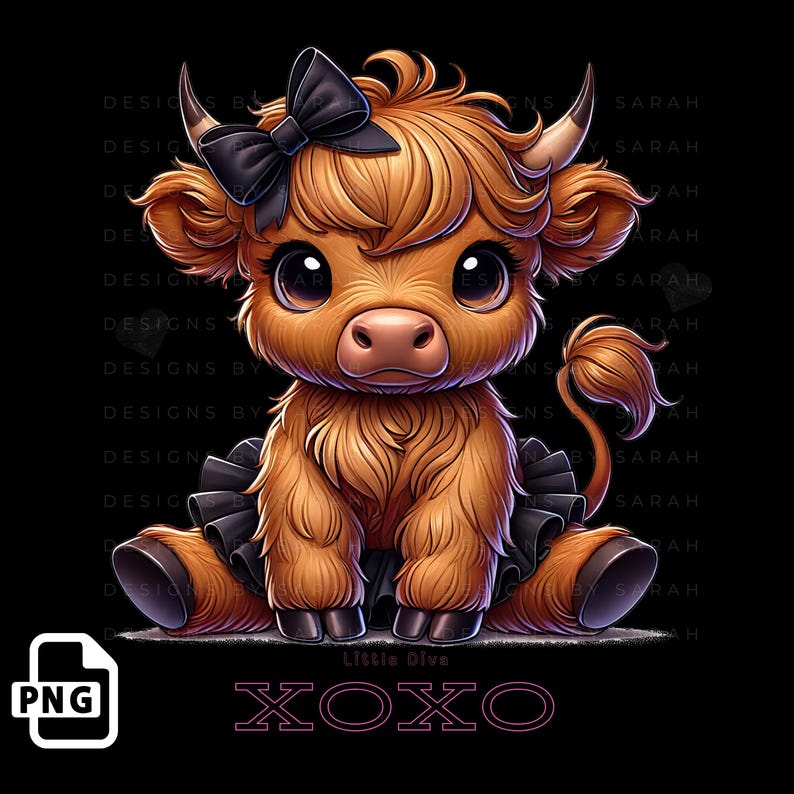 Diva Highland Cow PNG Clipart, XOXO Design (digital Project) - Etsy