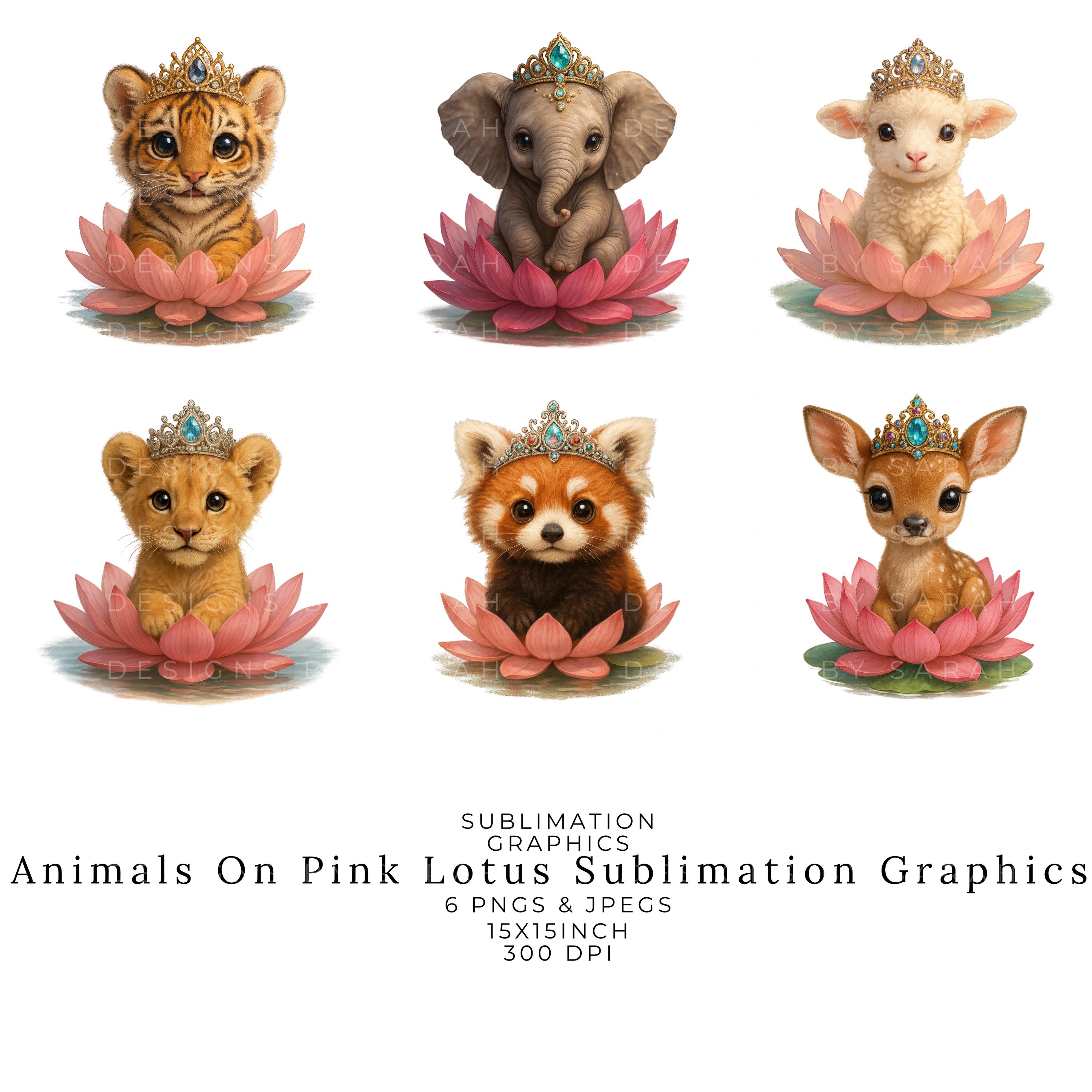 Baby Animals on Lotus Flower PNG: Spiritual Clipart Bundle (15x15 ...