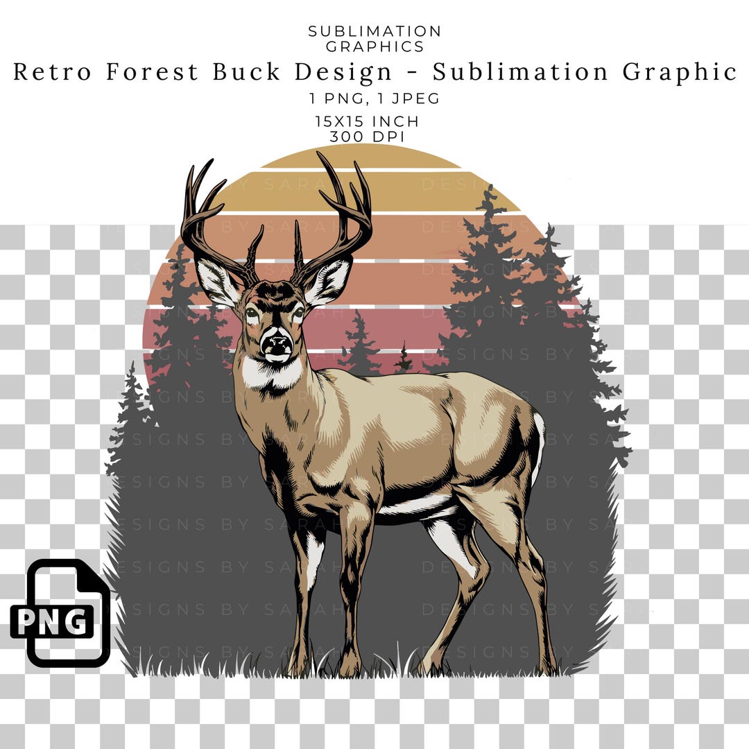 Retro Whitetail Deer PNG: Forest Sunset Graphic (digital Download) - Etsy