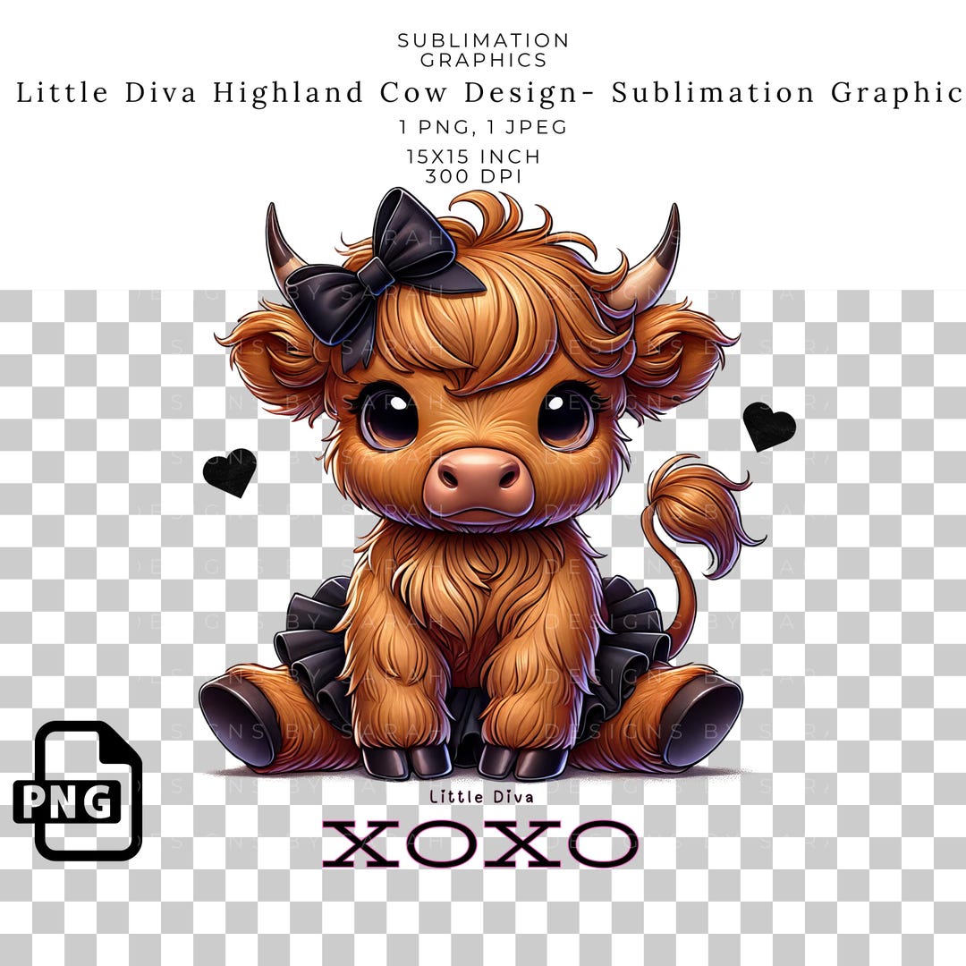 Diva Highland Cow PNG Clipart, XOXO Design (digital Project) - Etsy