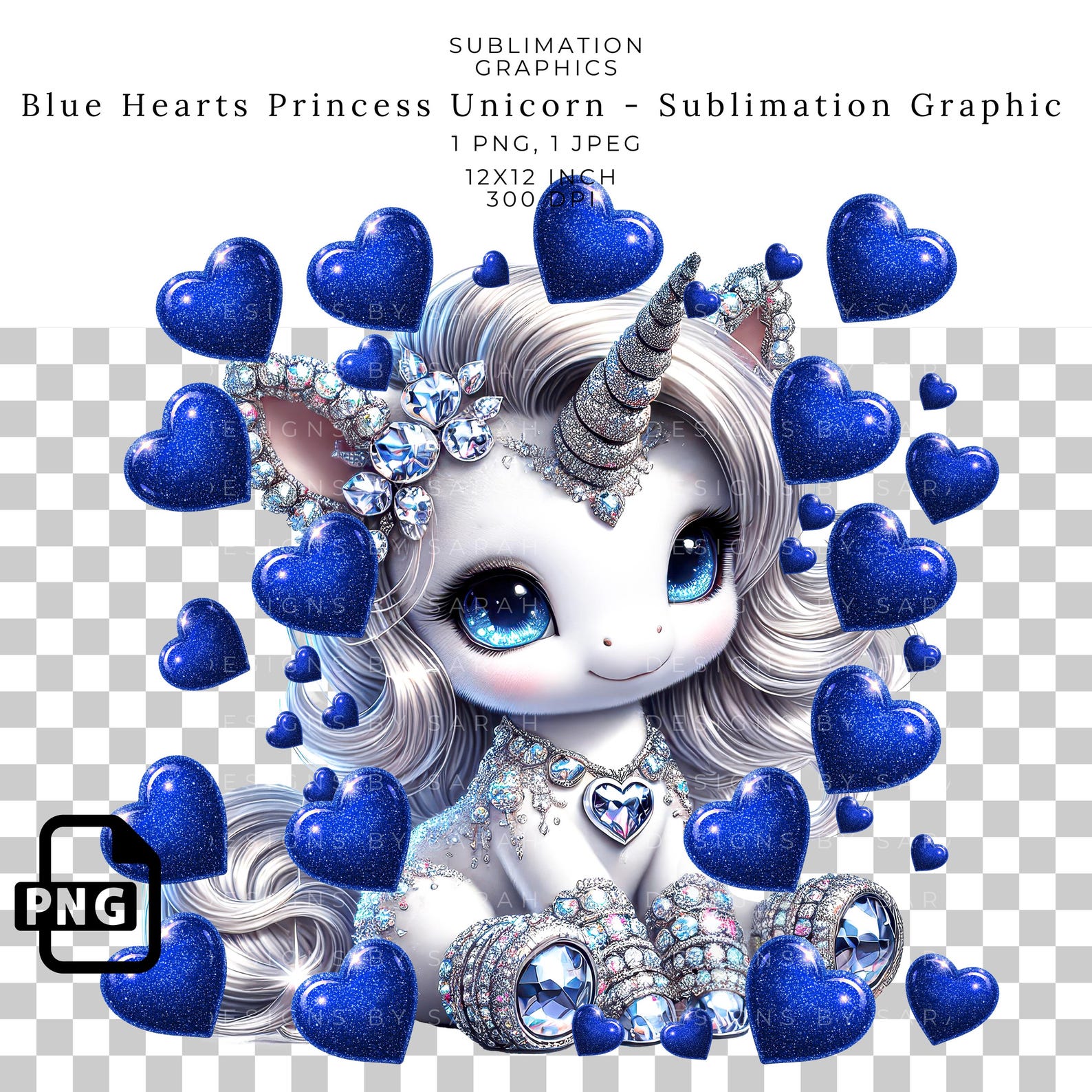 Valentine's Day Unicorn PNG: Blue Hearts, Glitter Sparkle Design - Etsy