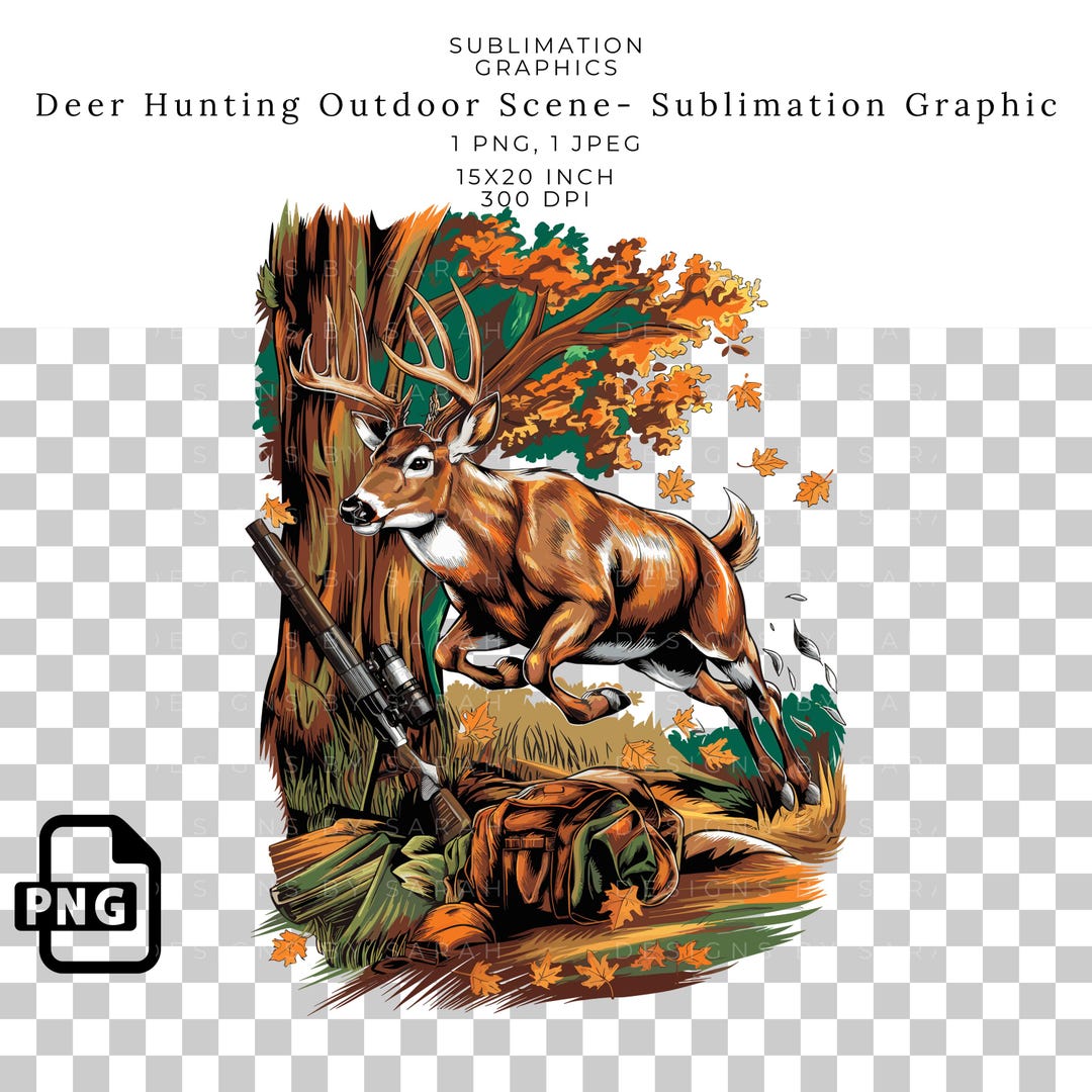 Deer Hunting Outdoor Scene PNG Graphic, Autumn Whitetail Buck ...