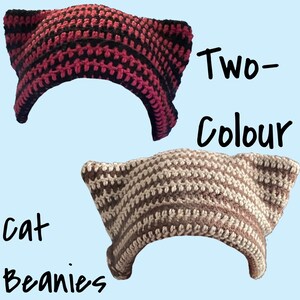 Two-colour, Striped, Crochet Cat Beanies - Etsy